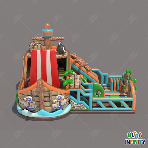 Pirate ship theme park: One slide,One obstacle.,Inflatable Theme Park